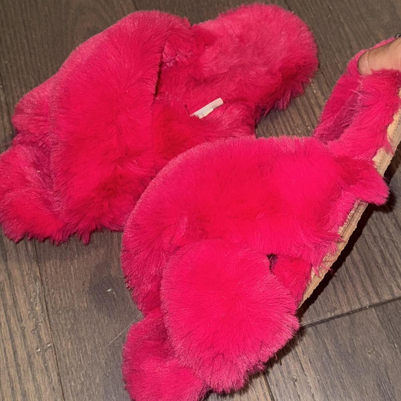 Hot pink fuzzy slippers - Depop