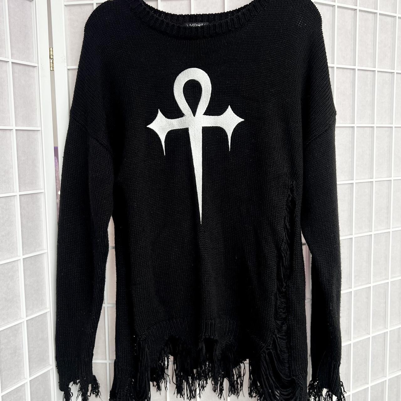 Widow Ankh Distressed Sweater, size M/L Oversized... - Depop