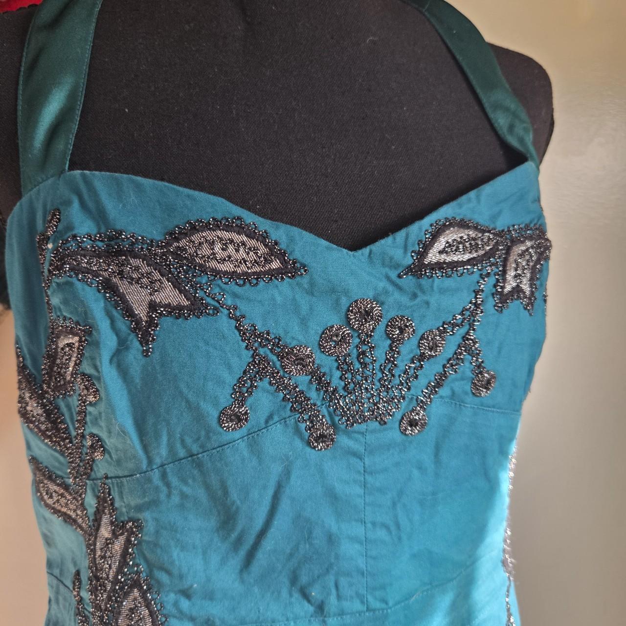 y2k free people teal mini dress with silver accents... | Depop