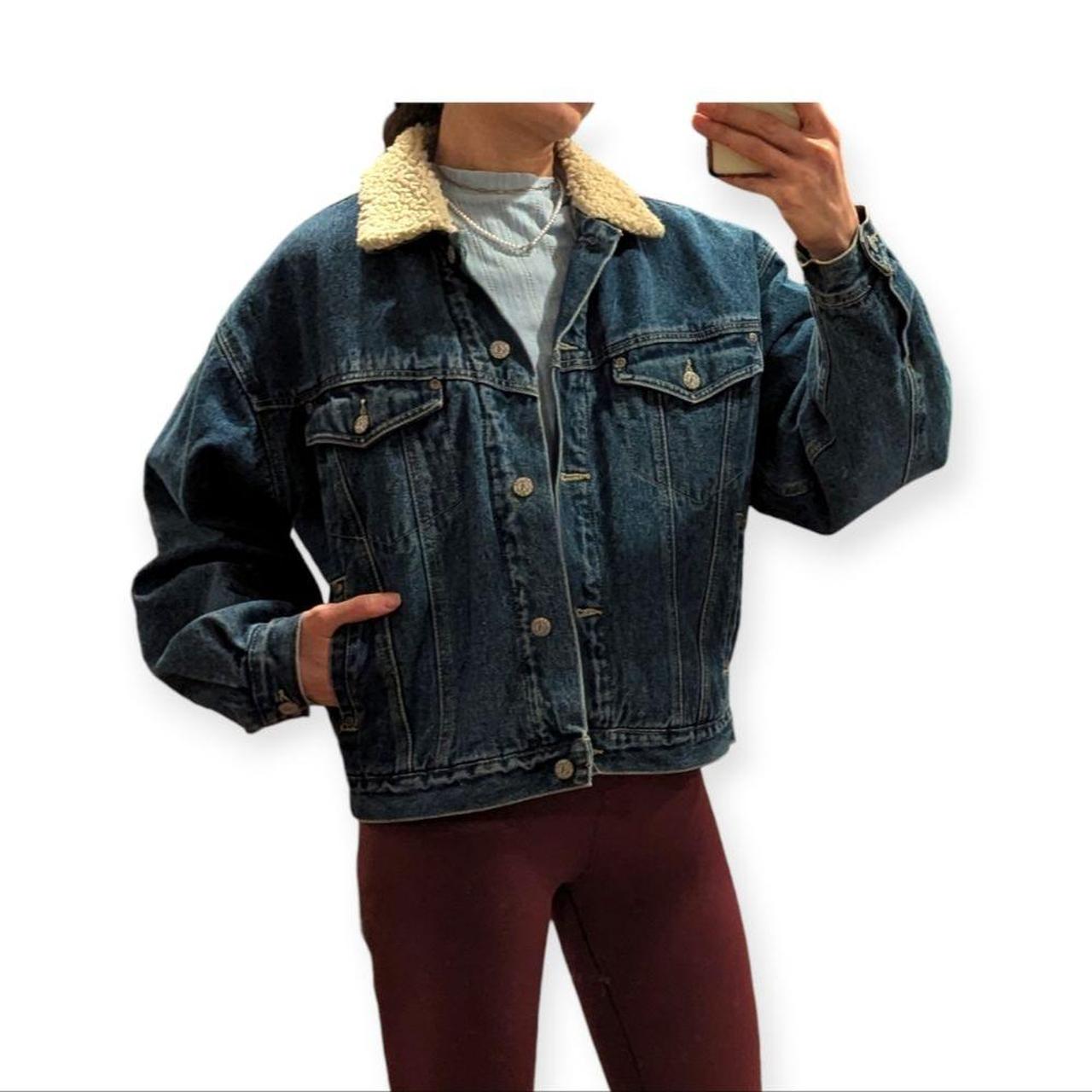 super warm, heavy denim jacket size small, but fits... - Depop