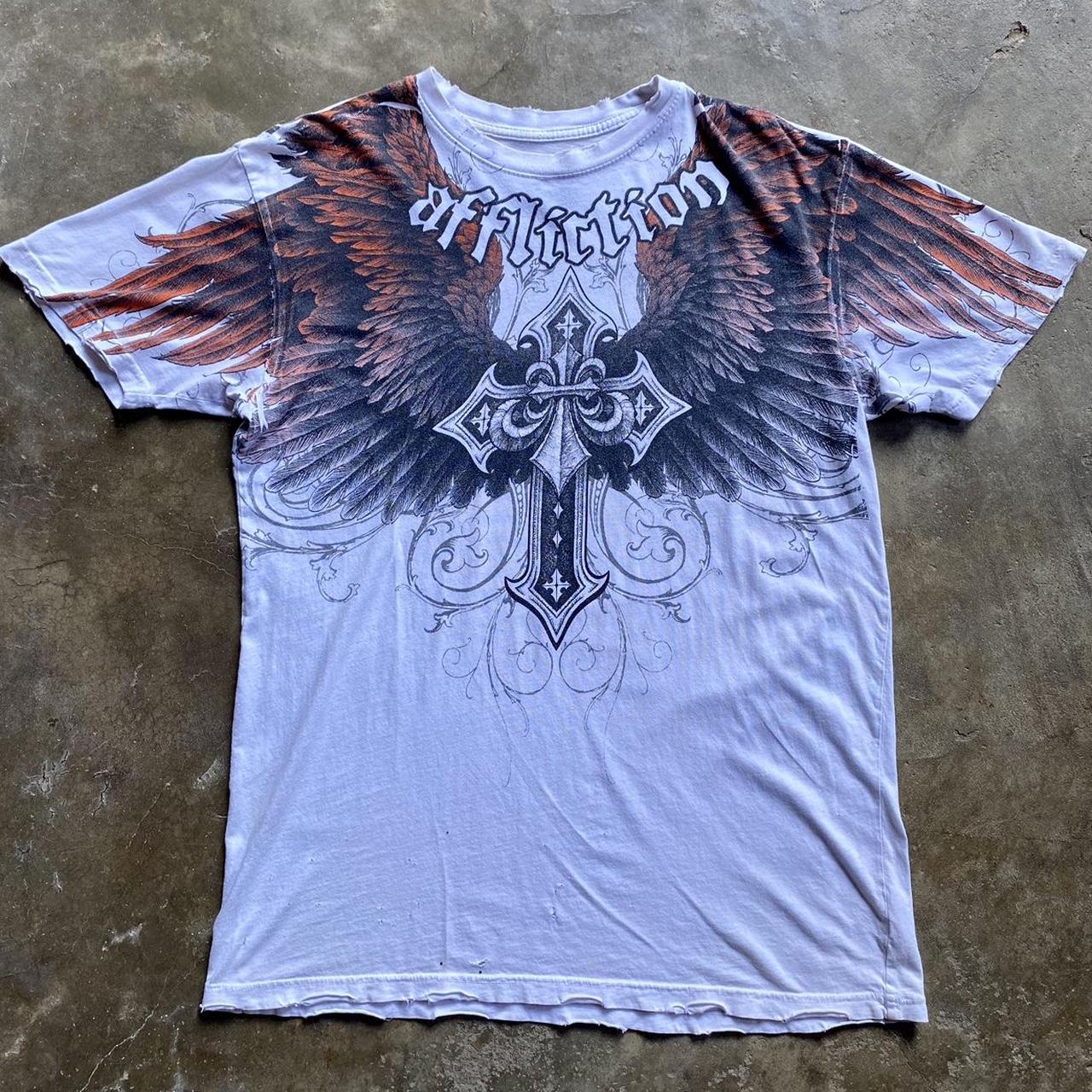 Y2K vintage Affliction gothic cross and angel wings... - Depop