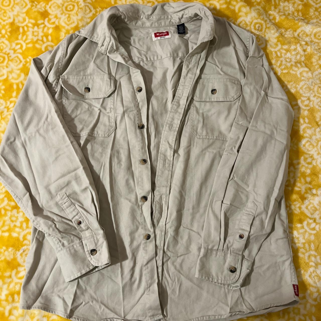 Beige khaki men’s button up shirt Wrangler Just... - Depop