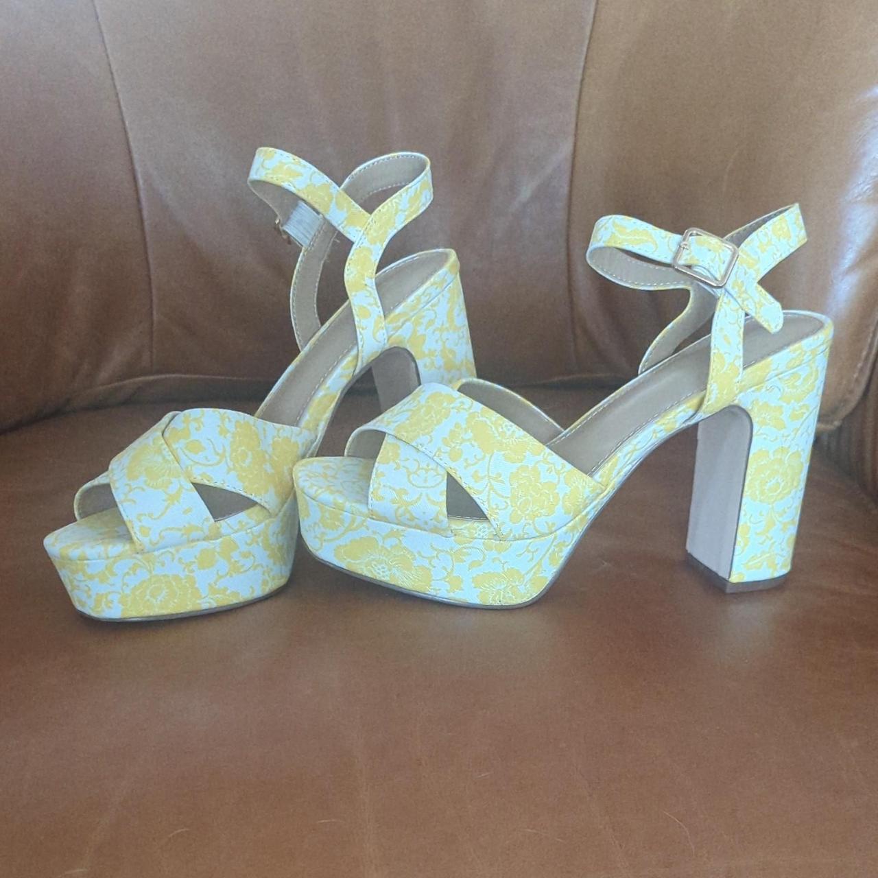 Bright yellow floral platform heels. Brand is... - Depop