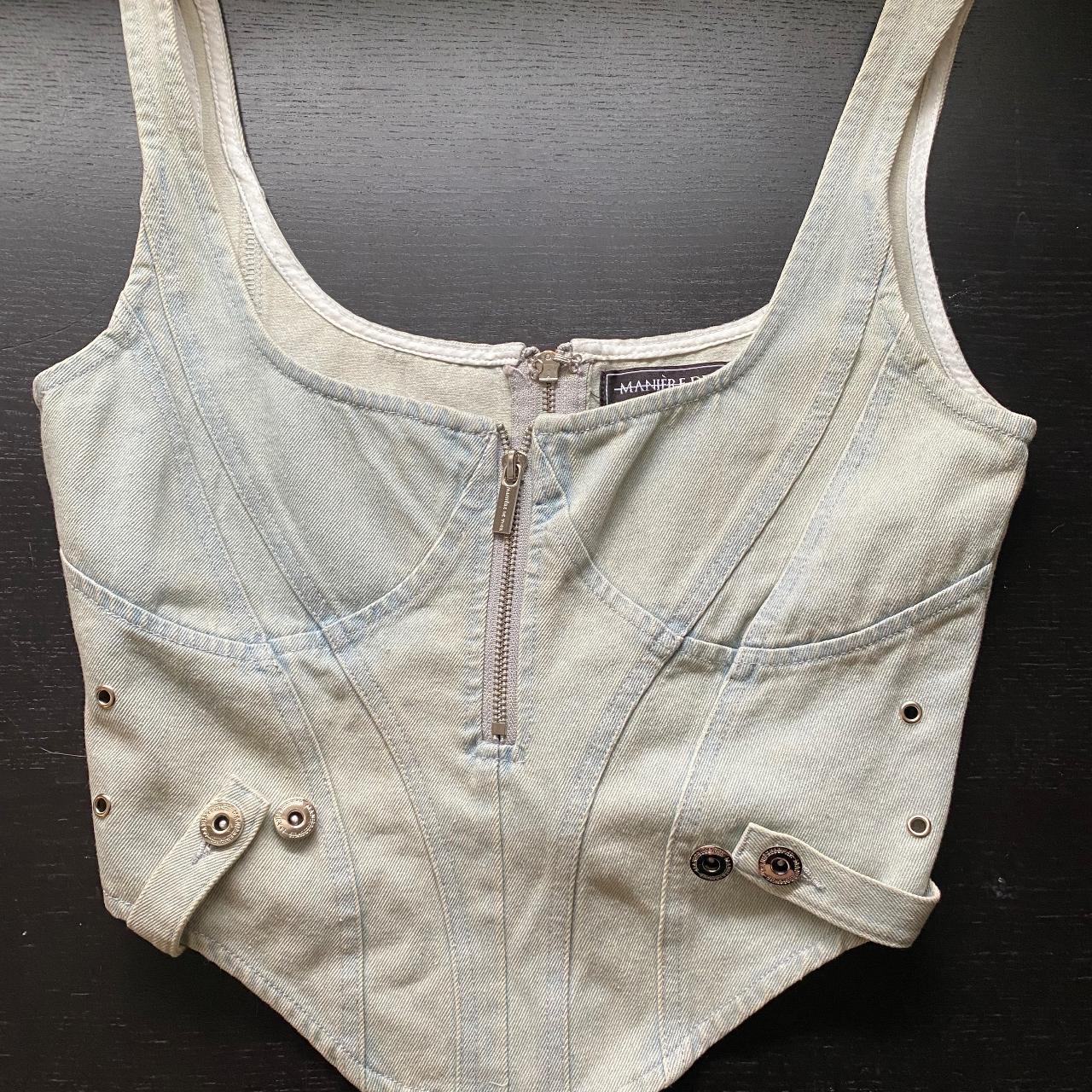 Maniere de Voir Denim Corset Top Listed size 10 -... - Depop