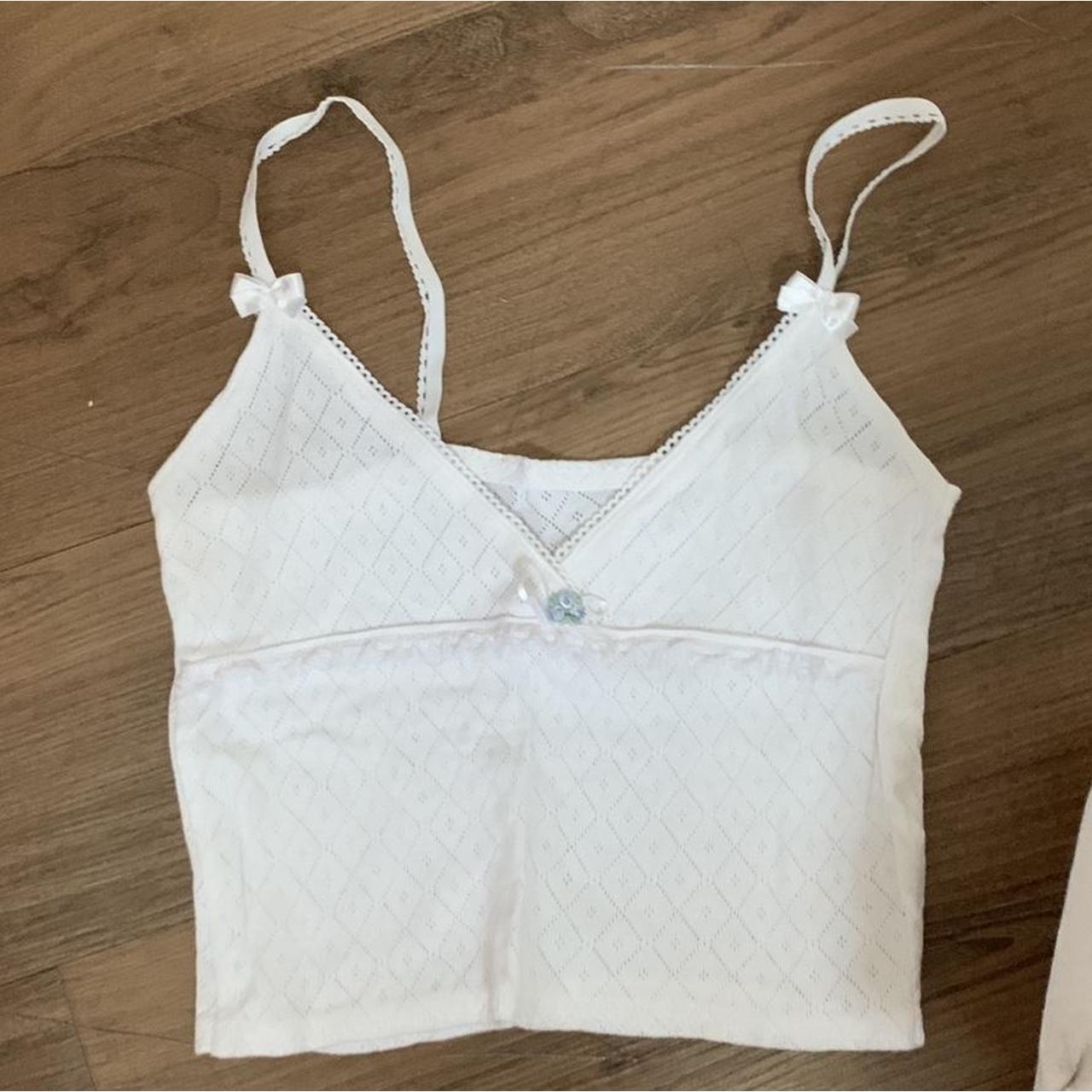 Pointelle lace crop tank top cami Cute bows on the... - Depop
