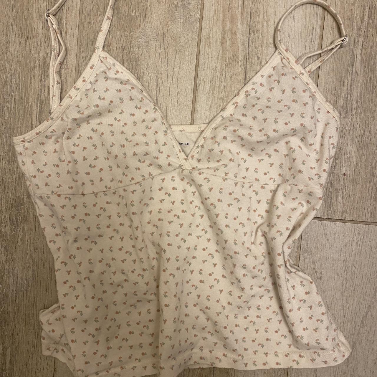 brandy tank great condition, white with pink floral... | Depop