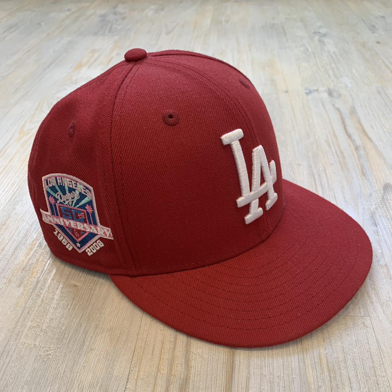 Red LA dodgers New Era fitted cap 🔴⚪️ Size: 7 1/8... - Depop
