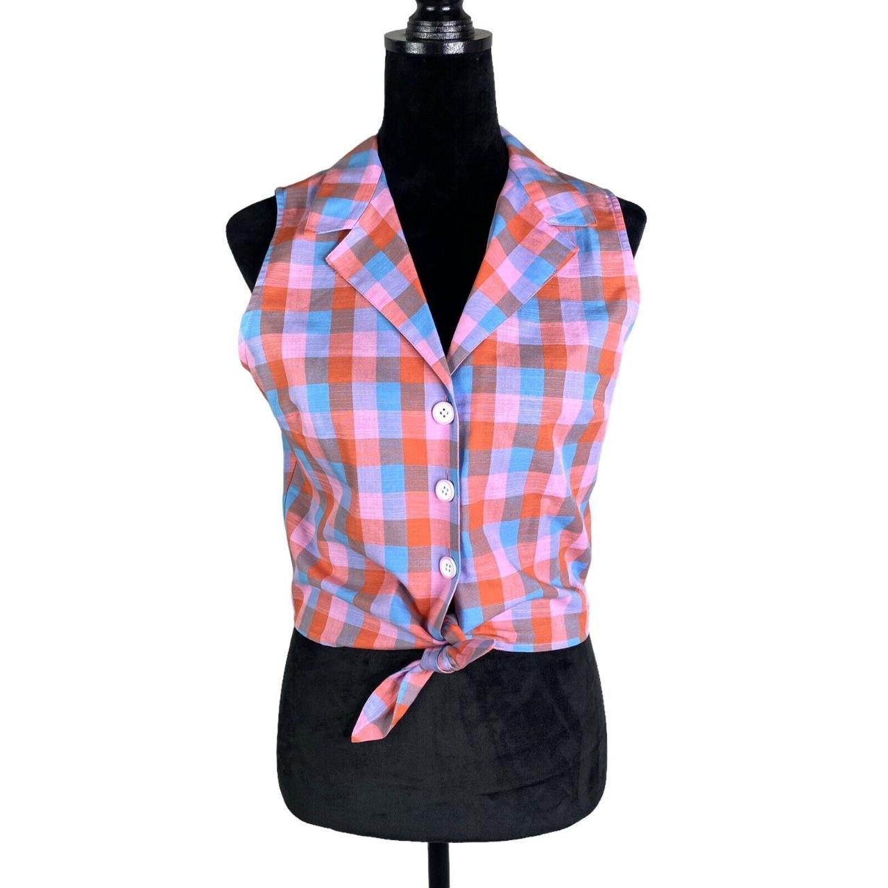modcloth x barbie countryside plaid Tie Front shirt... - Depop