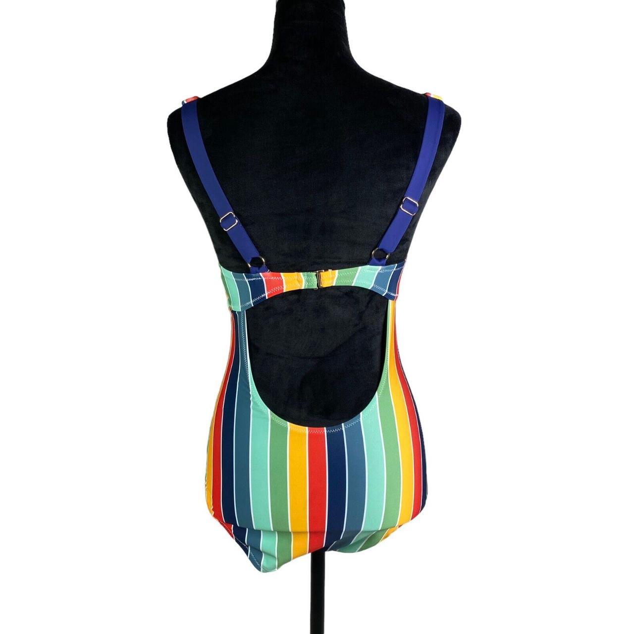 Modcloth Women's Rainbow Stripe One Piece Swimsuit... - Depop