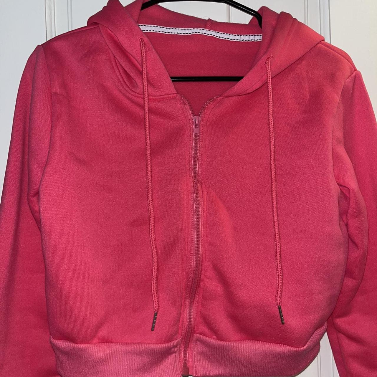 hot pink cropped zip up hoodie this sweatshirt is... - Depop