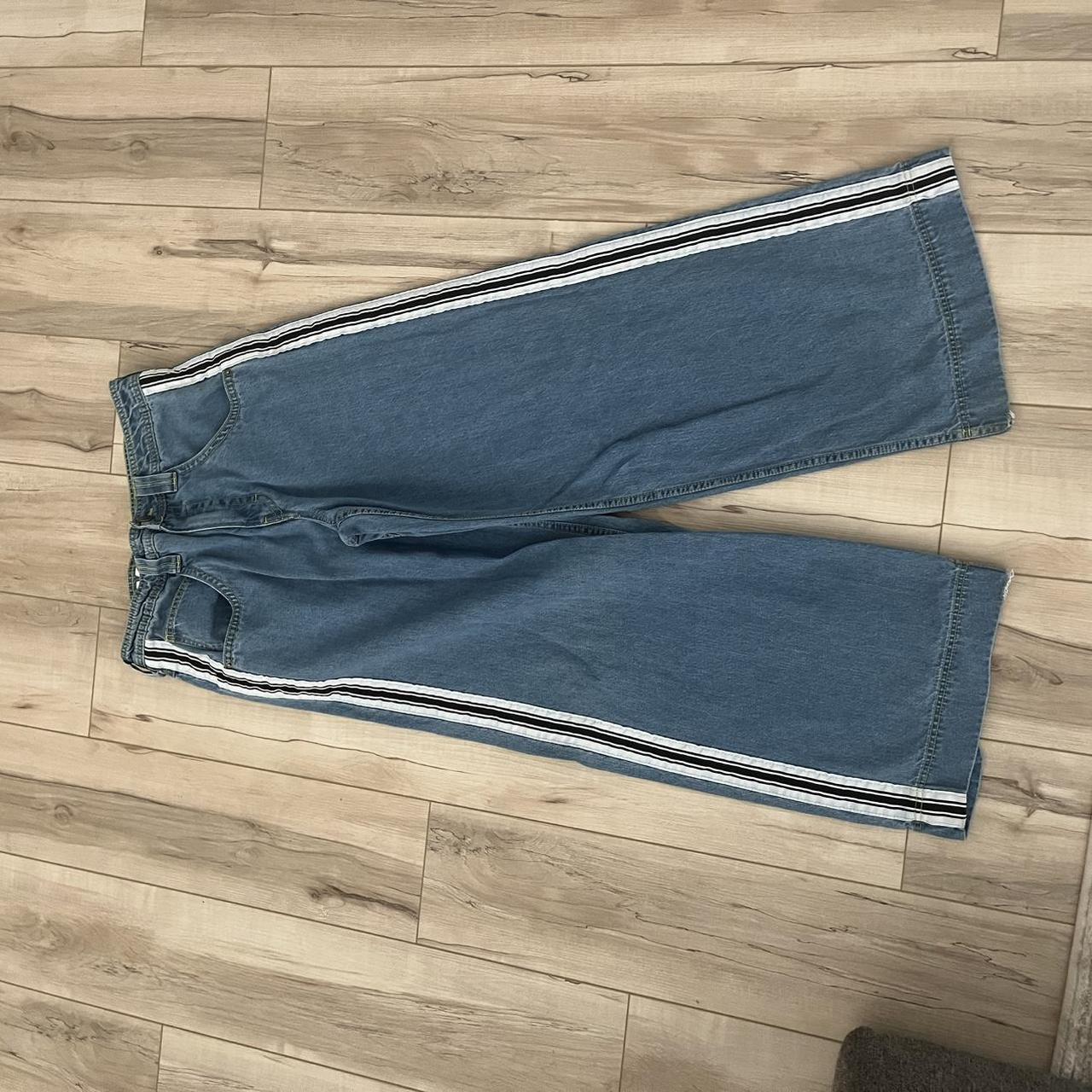 alab High-waisted wide-leg blue denim jeans with... | Depop