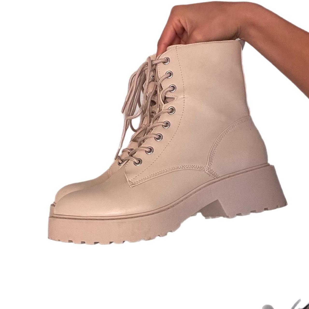 Chunky cream colored Combat Boots Super comfortable... - Depop