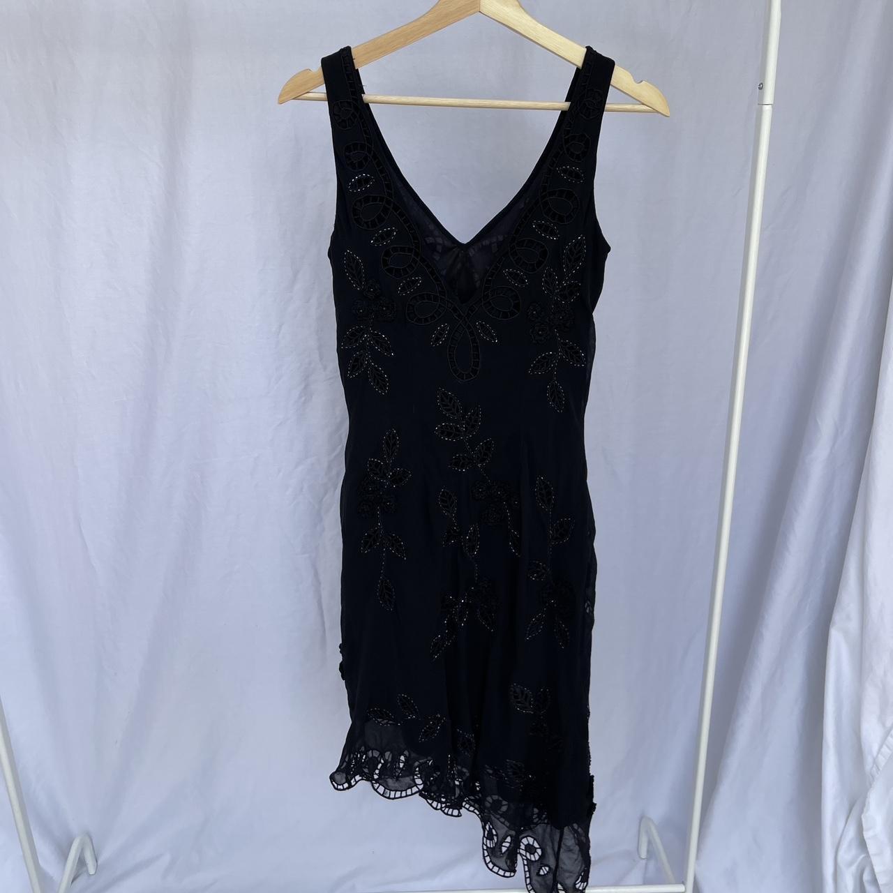 Y2k Sue Wong Black Silk Asymmetrical Floral Crochet... | Depop