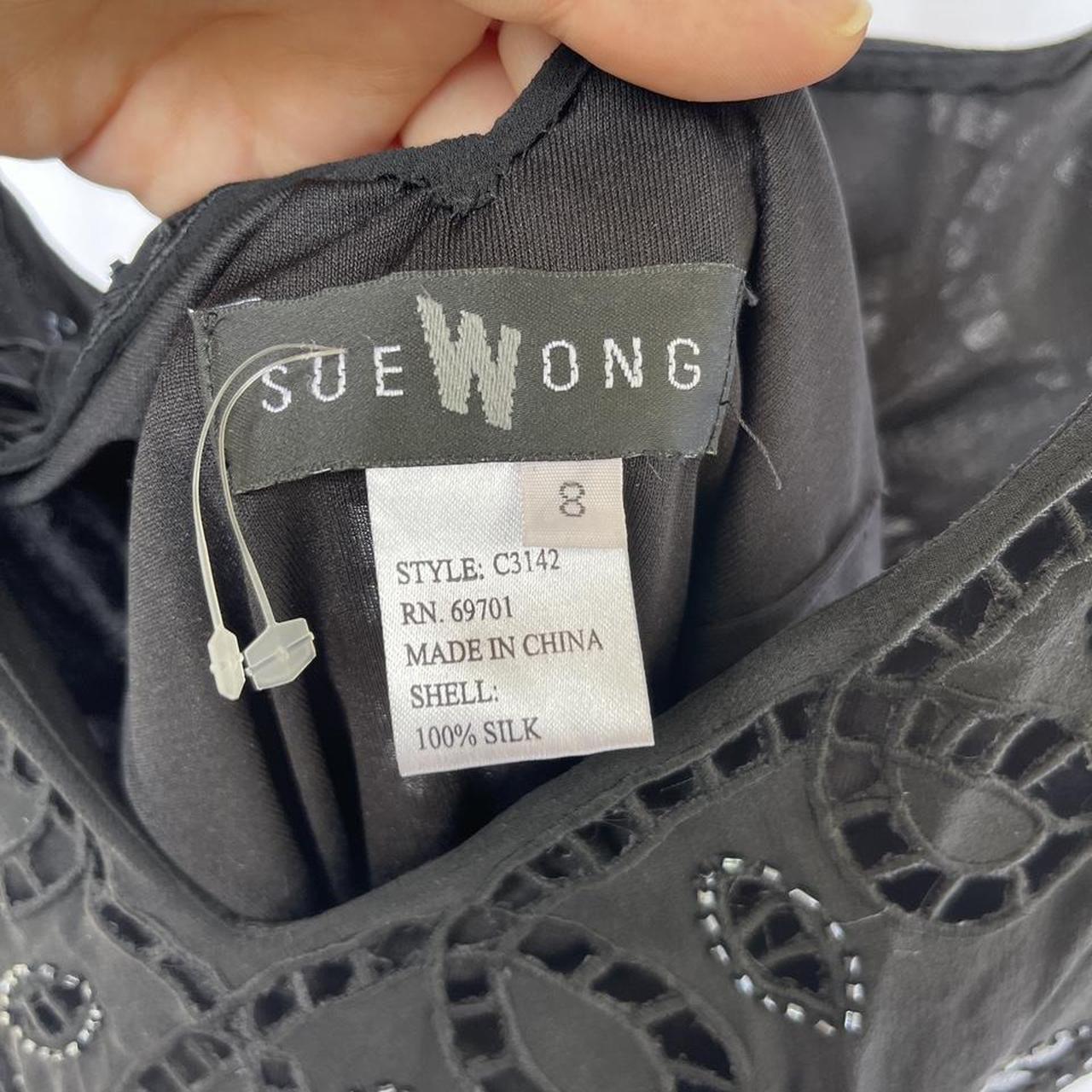 Y2k Sue Wong Black Silk Asymmetrical Floral Crochet... | Depop