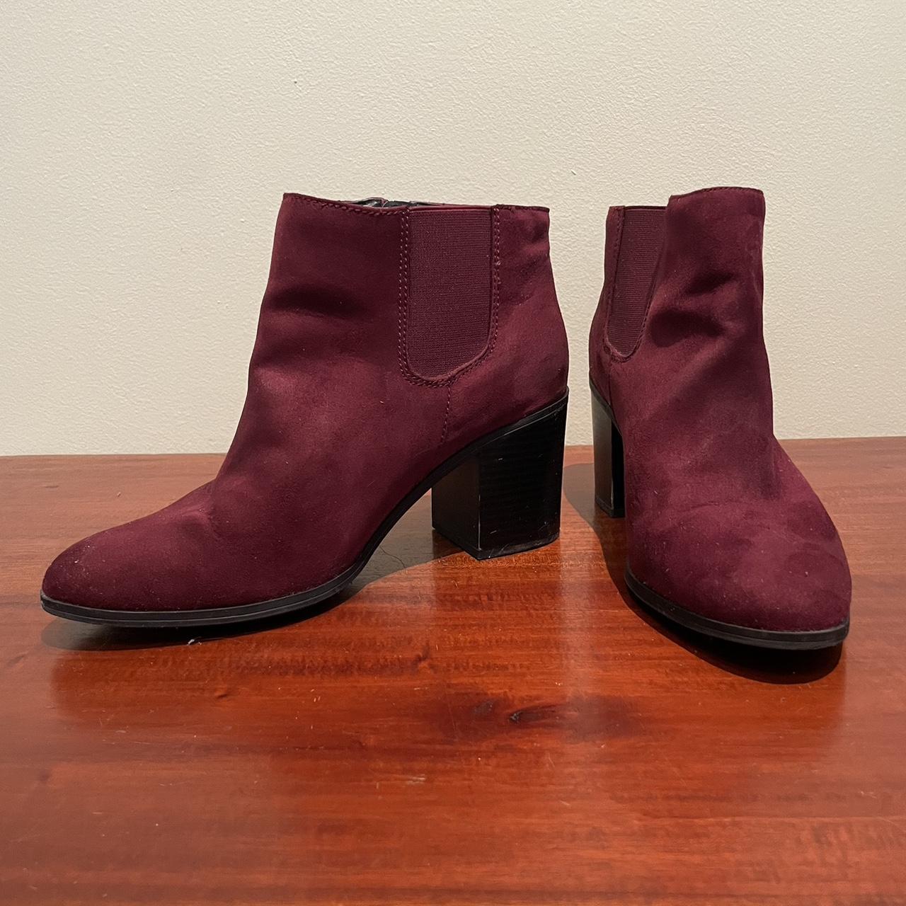 Burgundy Suede boots. Side zip. Hardly worn, they... - Depop