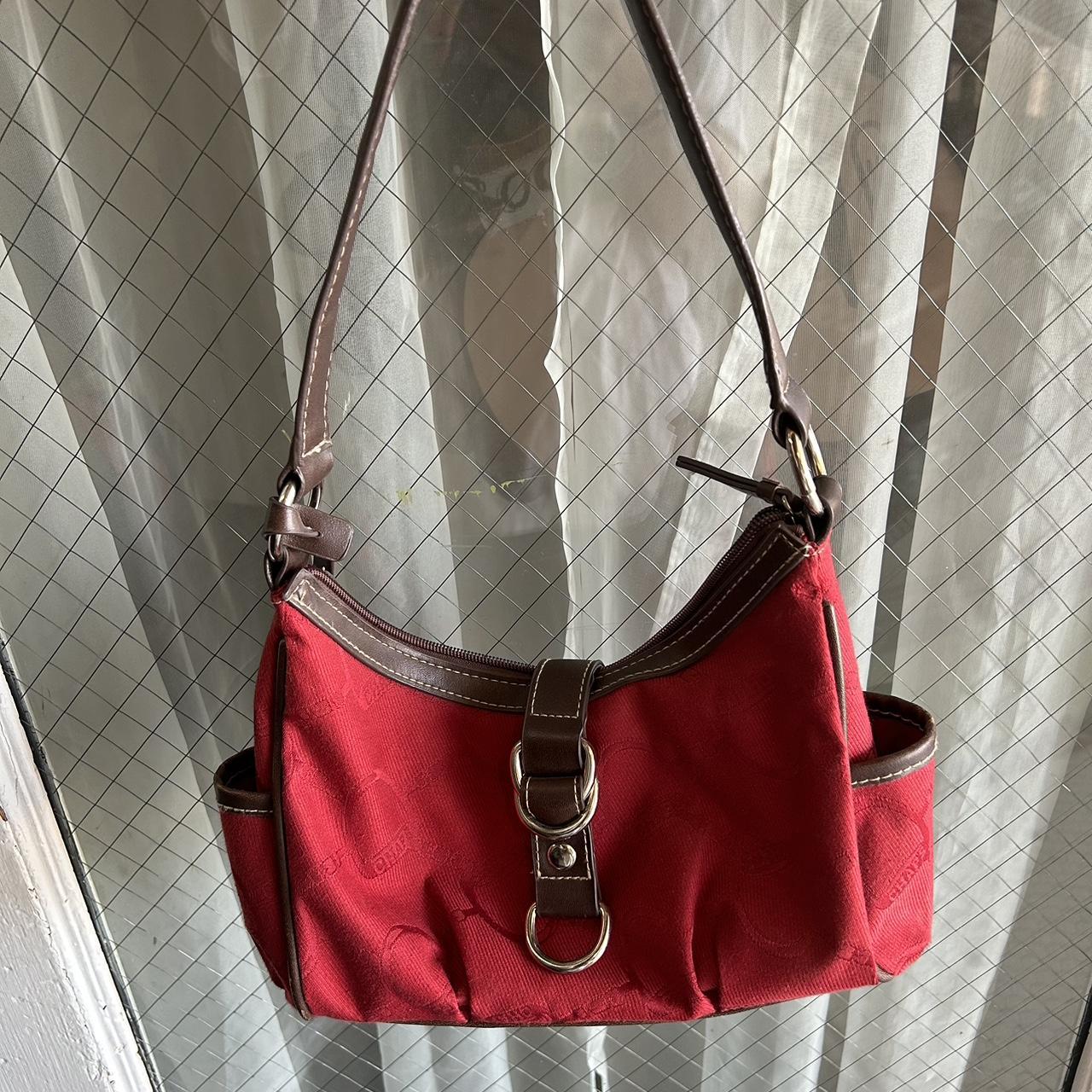 Red printed Chaps shoulder purse. Brown leather and... - Depop