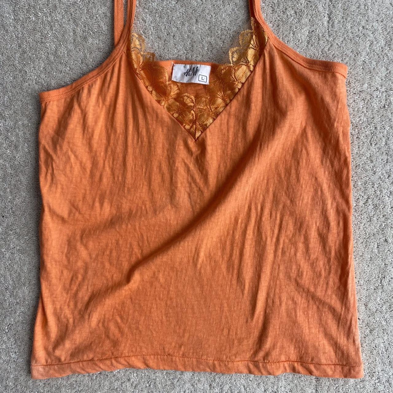 Orange cami with lace detailing v neck super... - Depop