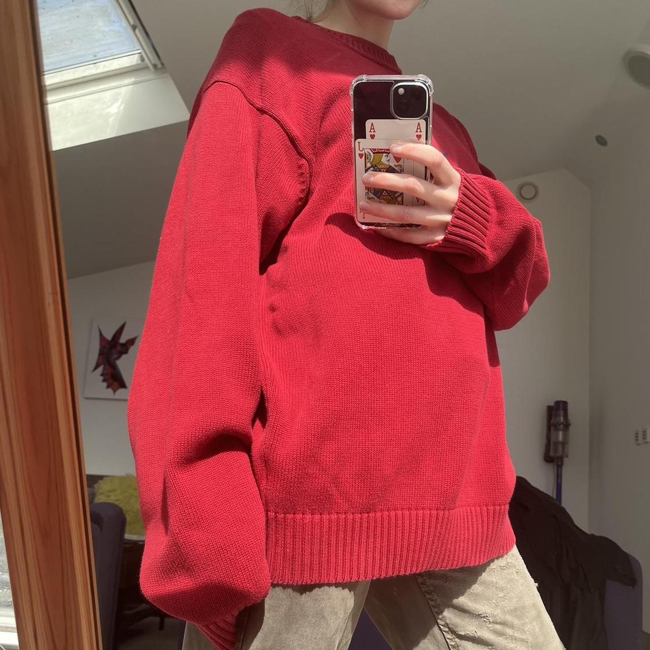 Oversized red cotton knit jumper sweater super comfy... - Depop