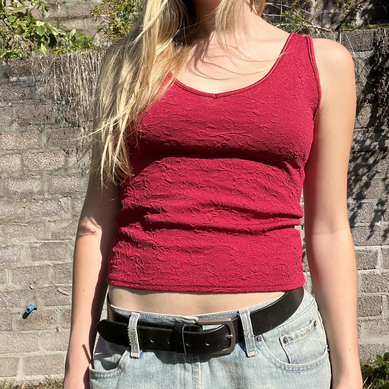 Old label vintage Topshop red lace cami v neck vest.... - Depop