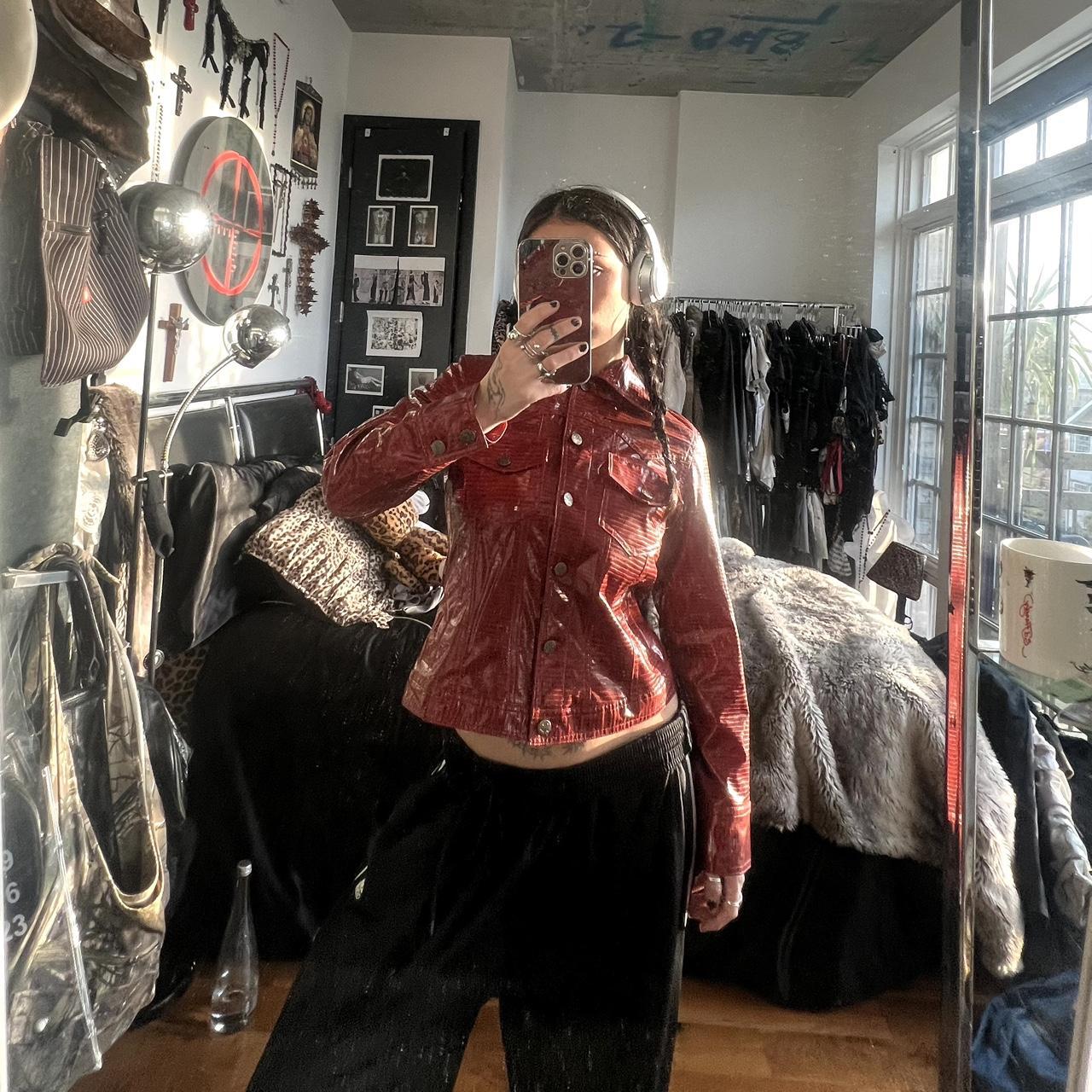red snakeskin jacket by: mudd 💋 pleather with shiny... - Depop