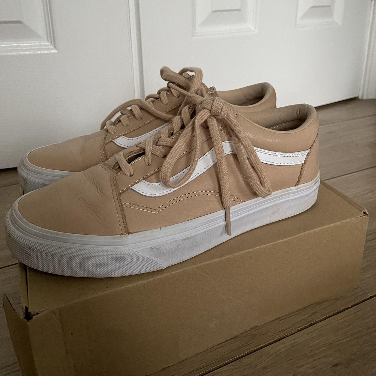 BEIGE LEATHER VANS - Depop