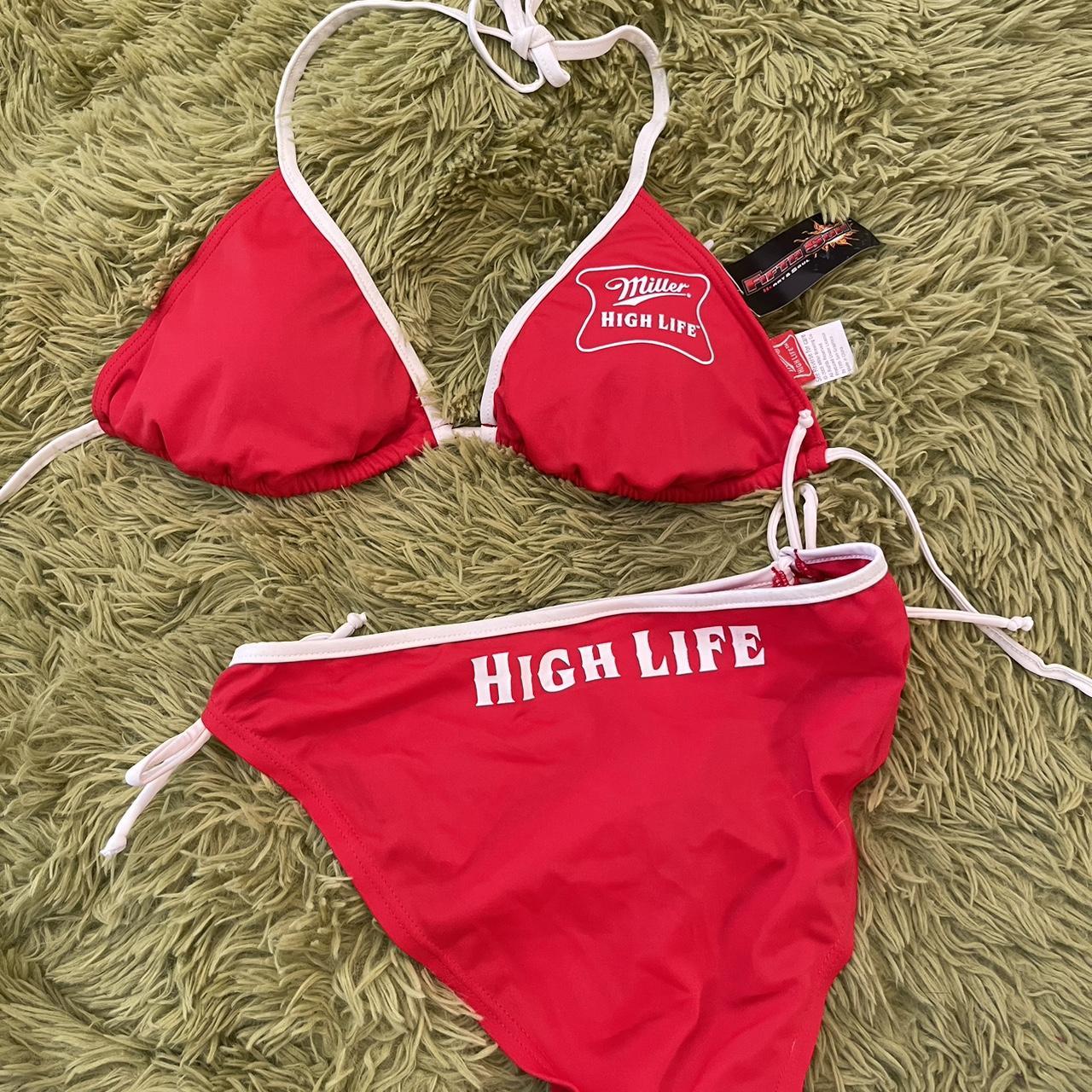 deadstock 2000s miller light bikini set sooo cute... - Depop