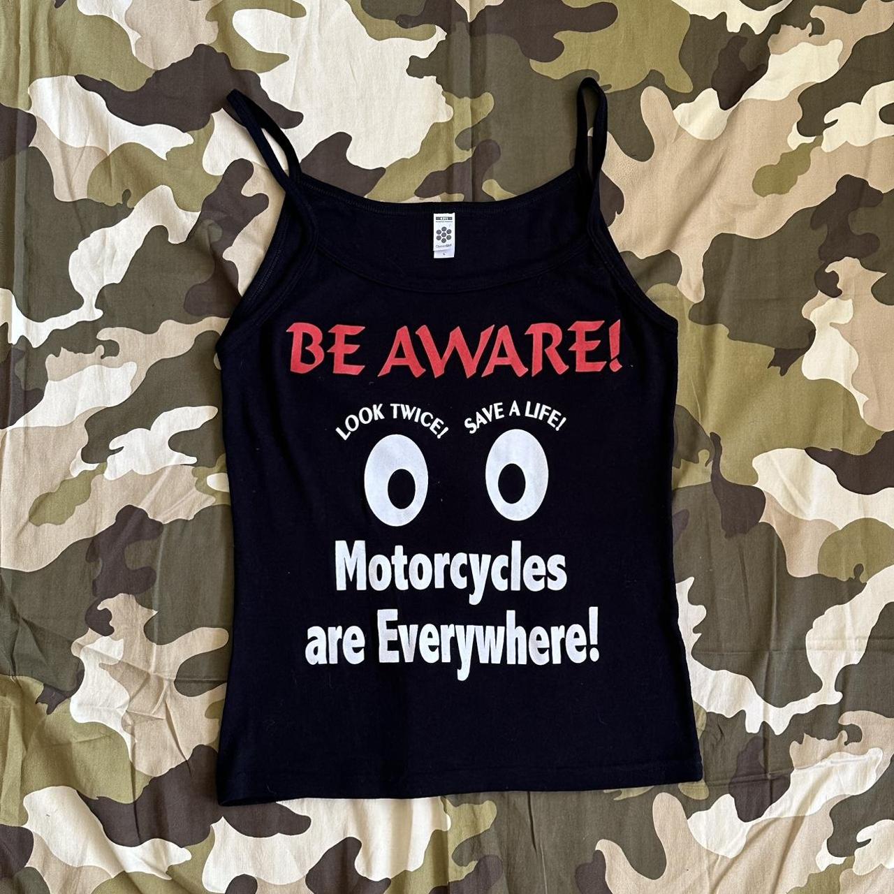 vintage y2k beware of motorcycles graphic tank... - Depop