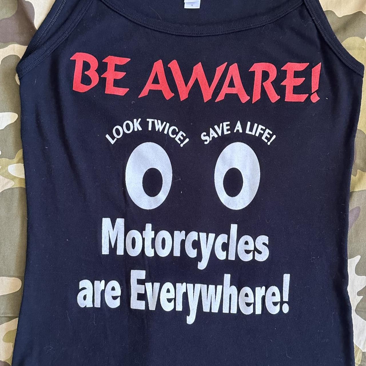 vintage y2k beware of motorcycles graphic tank... - Depop