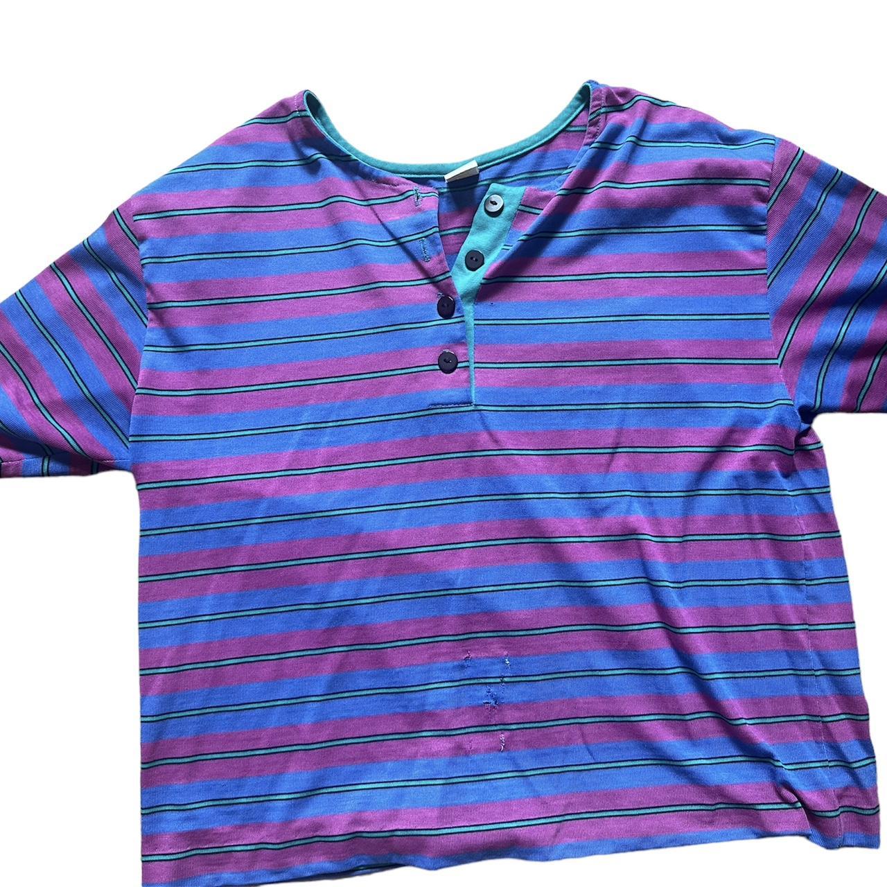 Vintage 80s striped quarter sleeve shirt! small... - Depop