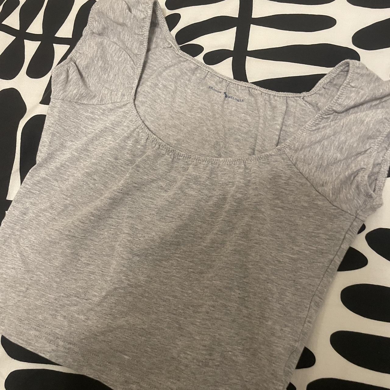 Brandy Melville grey scoop neck top, thin puff... - Depop