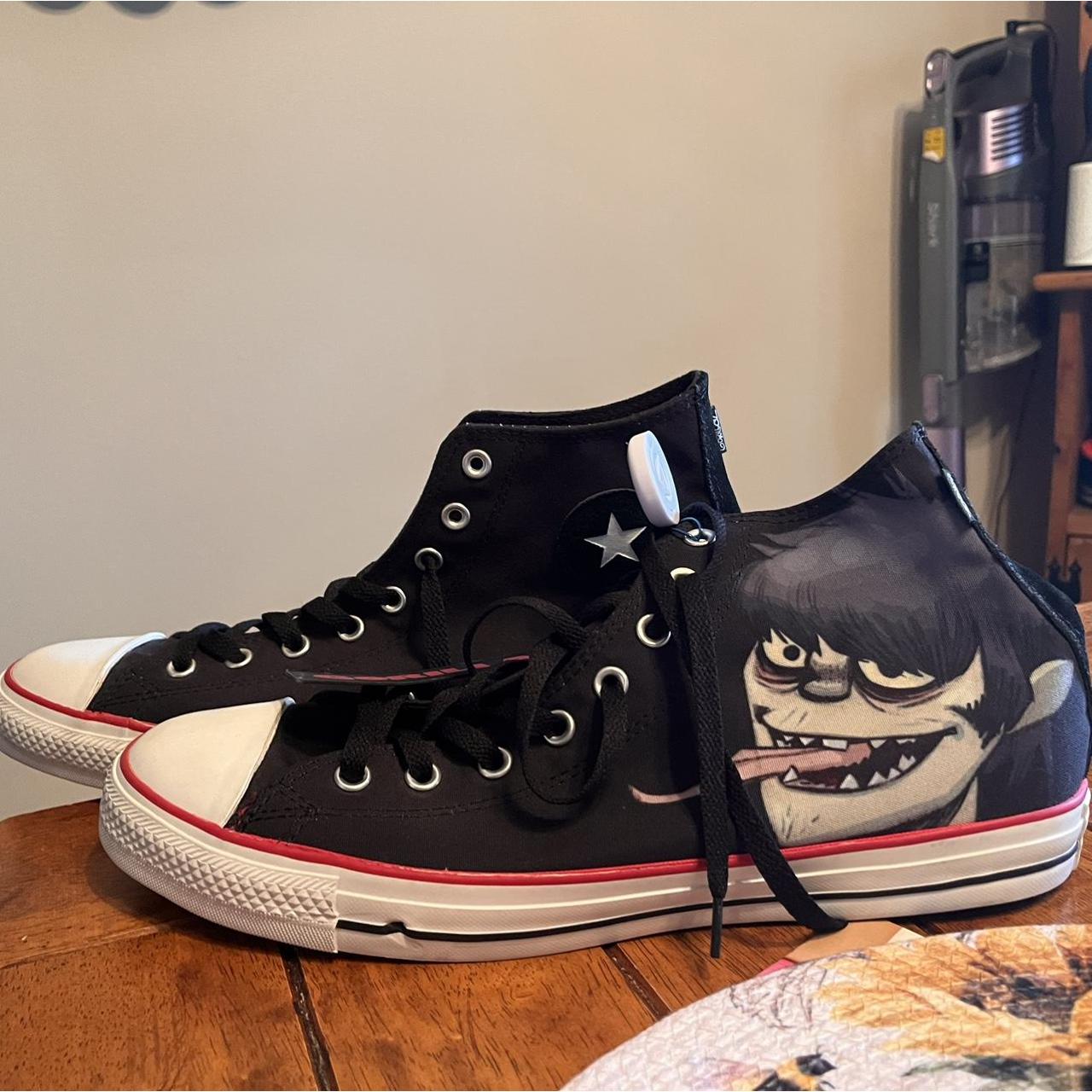 Gorillaz 2010 converse, high top with murdoc print,... - Depop