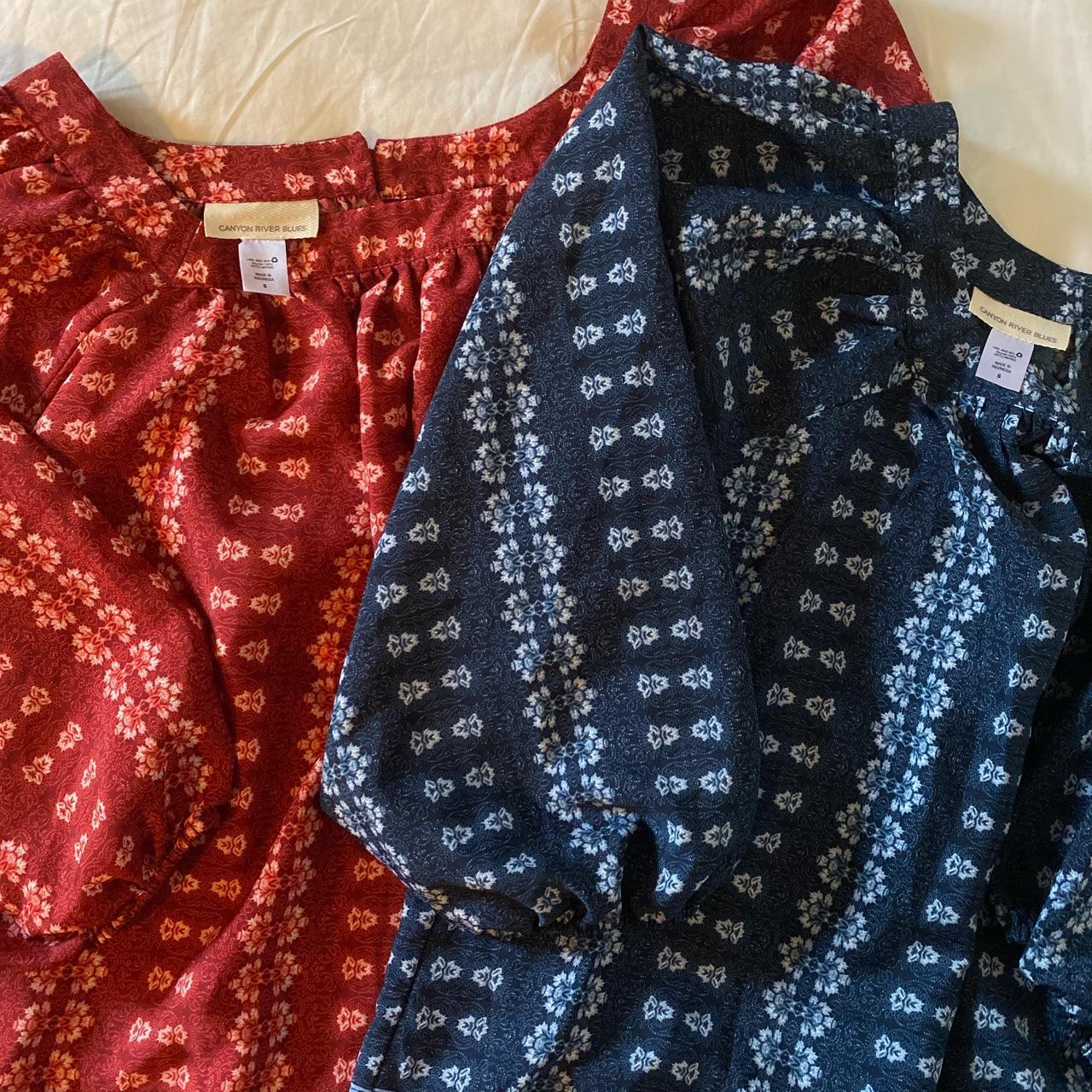 Blue and red flower patterned flowy blouses Want... - Depop