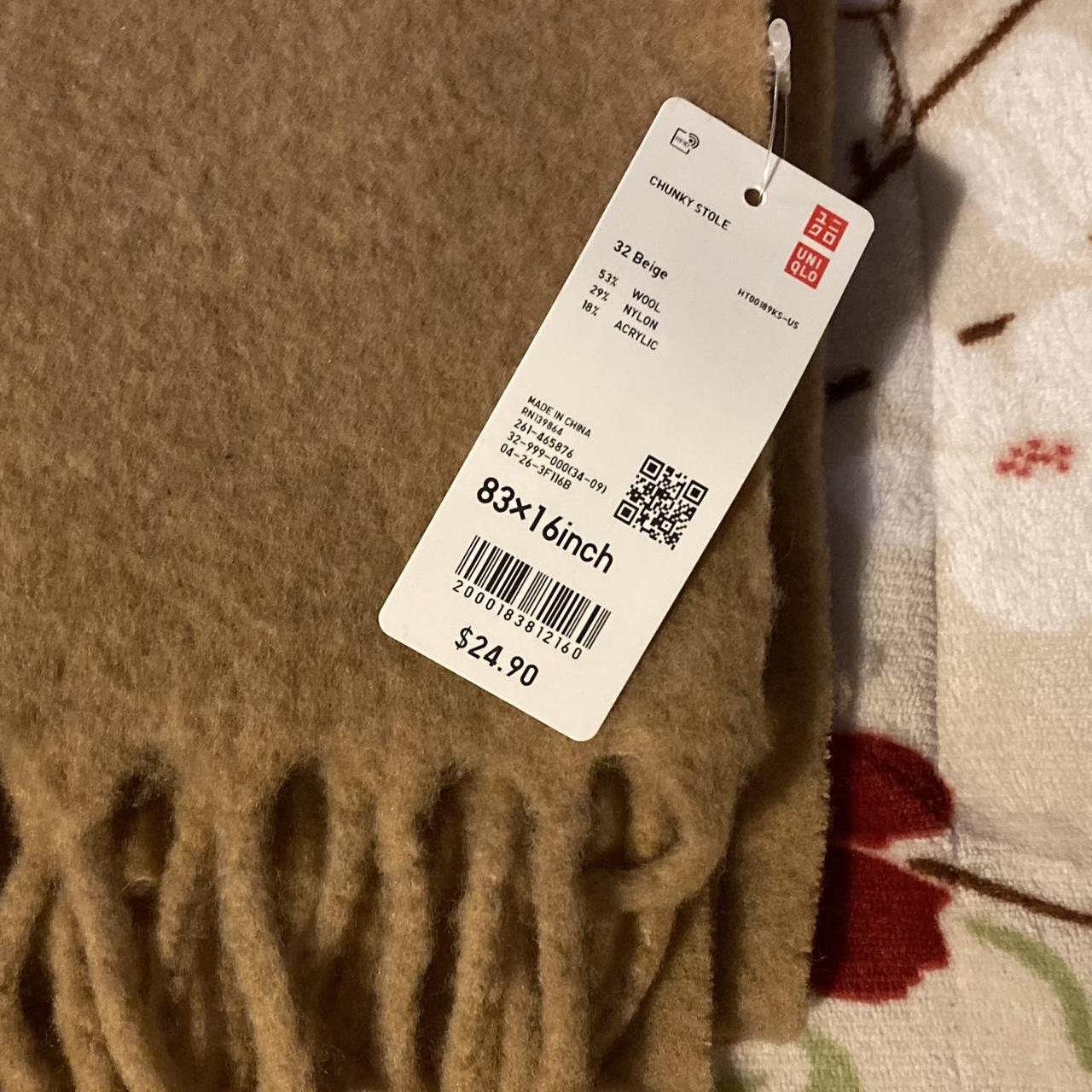 Uniqlo beige brown wool scarf NWT 💌 53% Wool/ 29%... - Depop