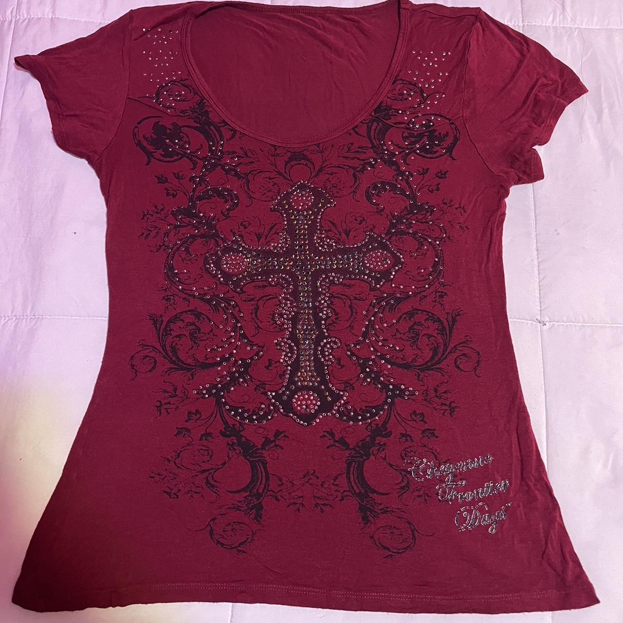 bedazzled rhinestone red cross Tee💋 ♱ | Depop
