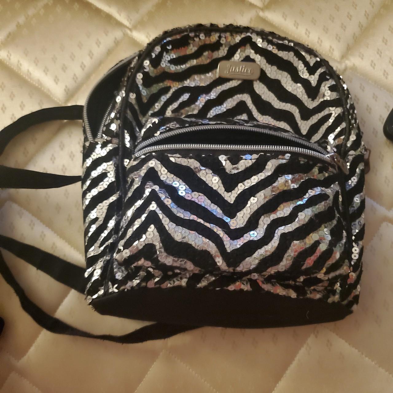 Justice zebra print sparkle mini backpack. Small... - Depop