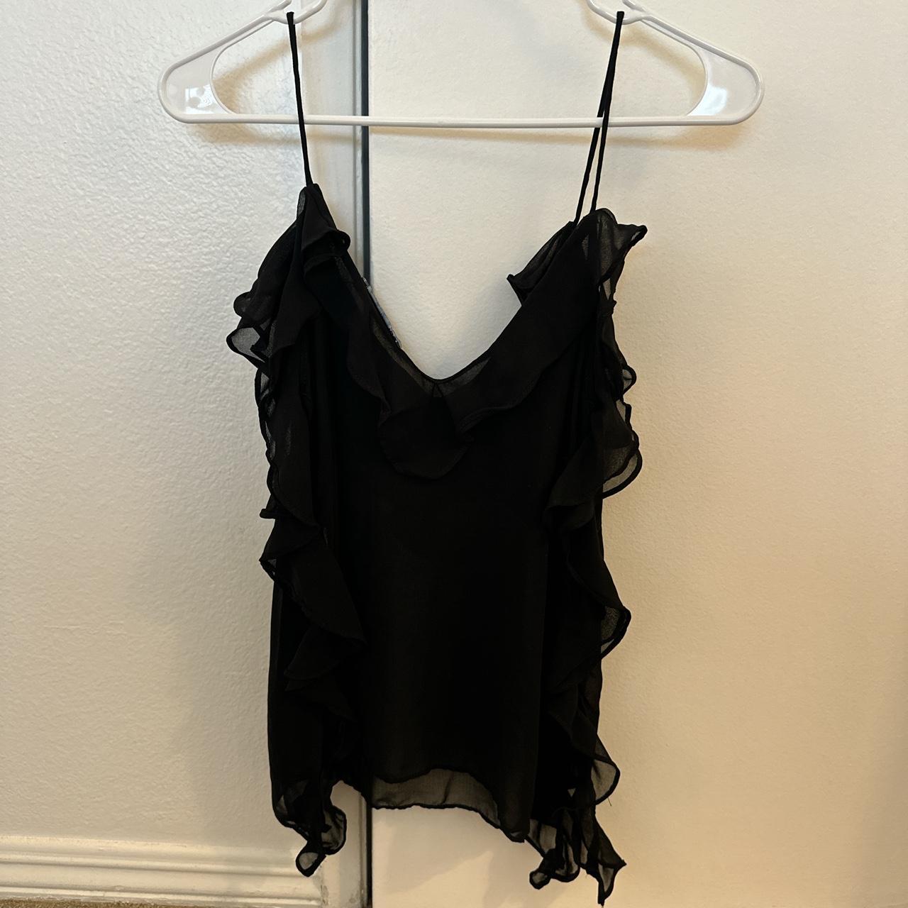 Zara semi sheer ruffle black tank in size XS - Depop