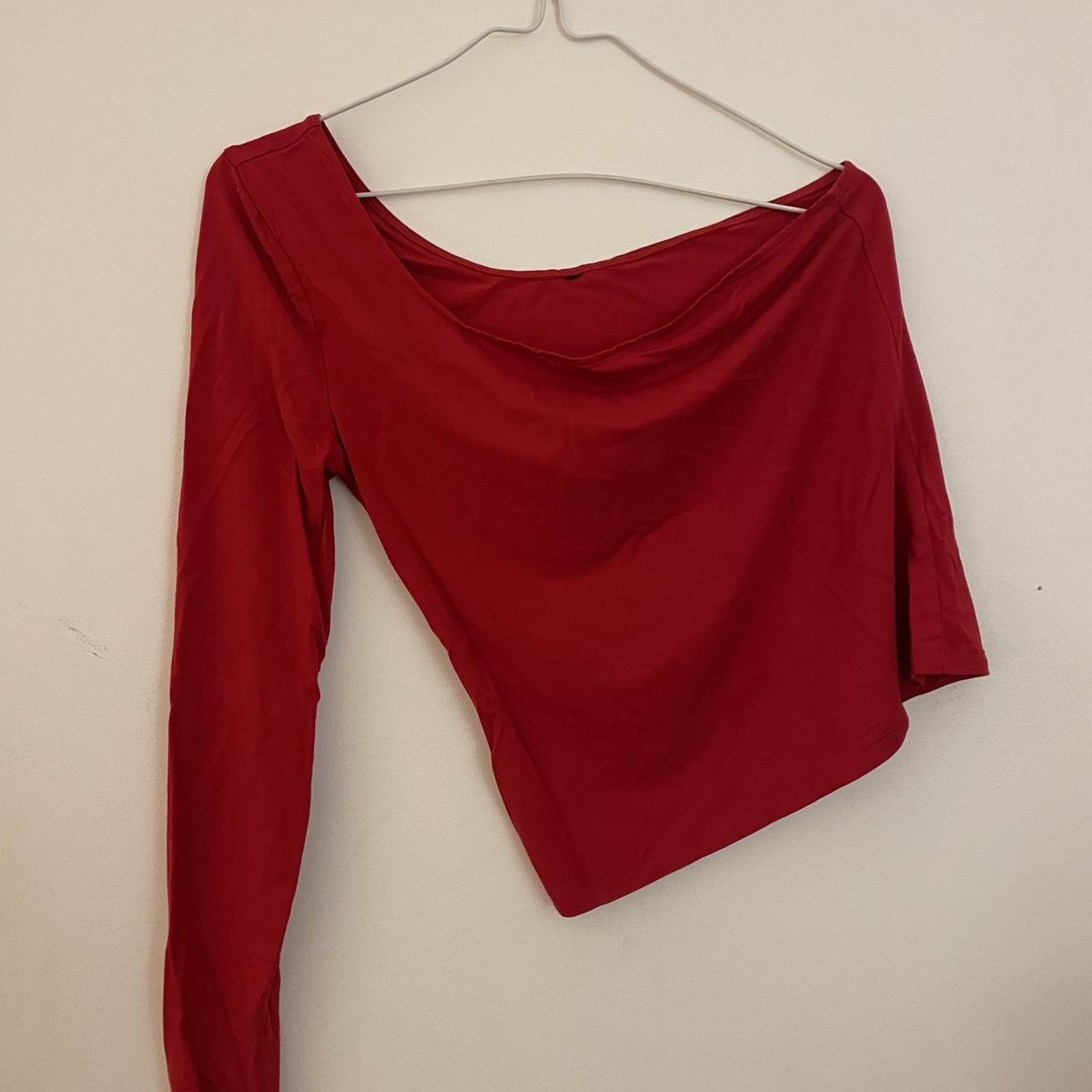 one shoulder red top size s - Depop