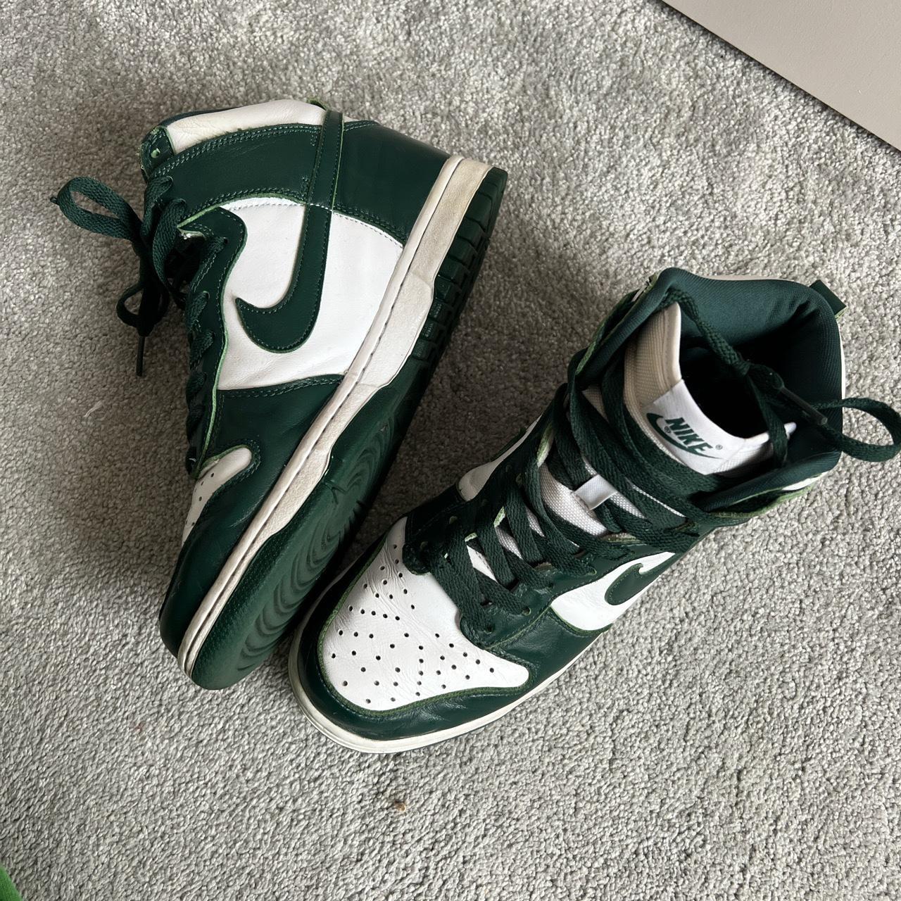 forest green and white nike dunk high tops - Depop