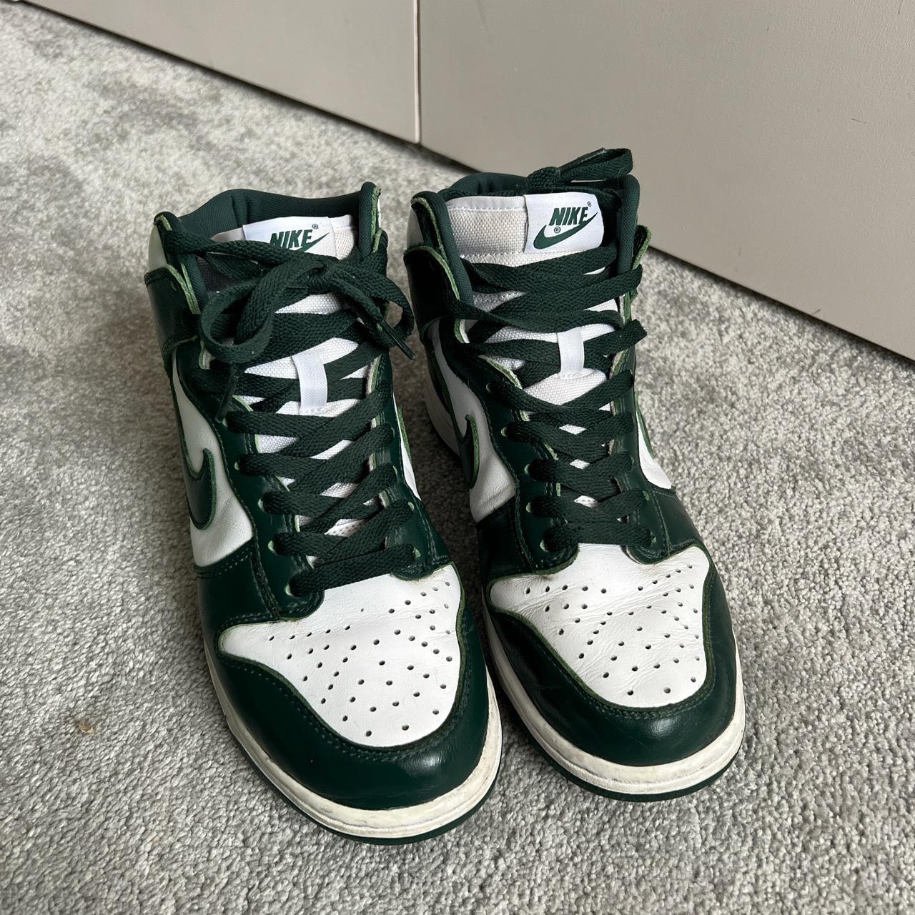 forest green and white nike dunk high tops - Depop