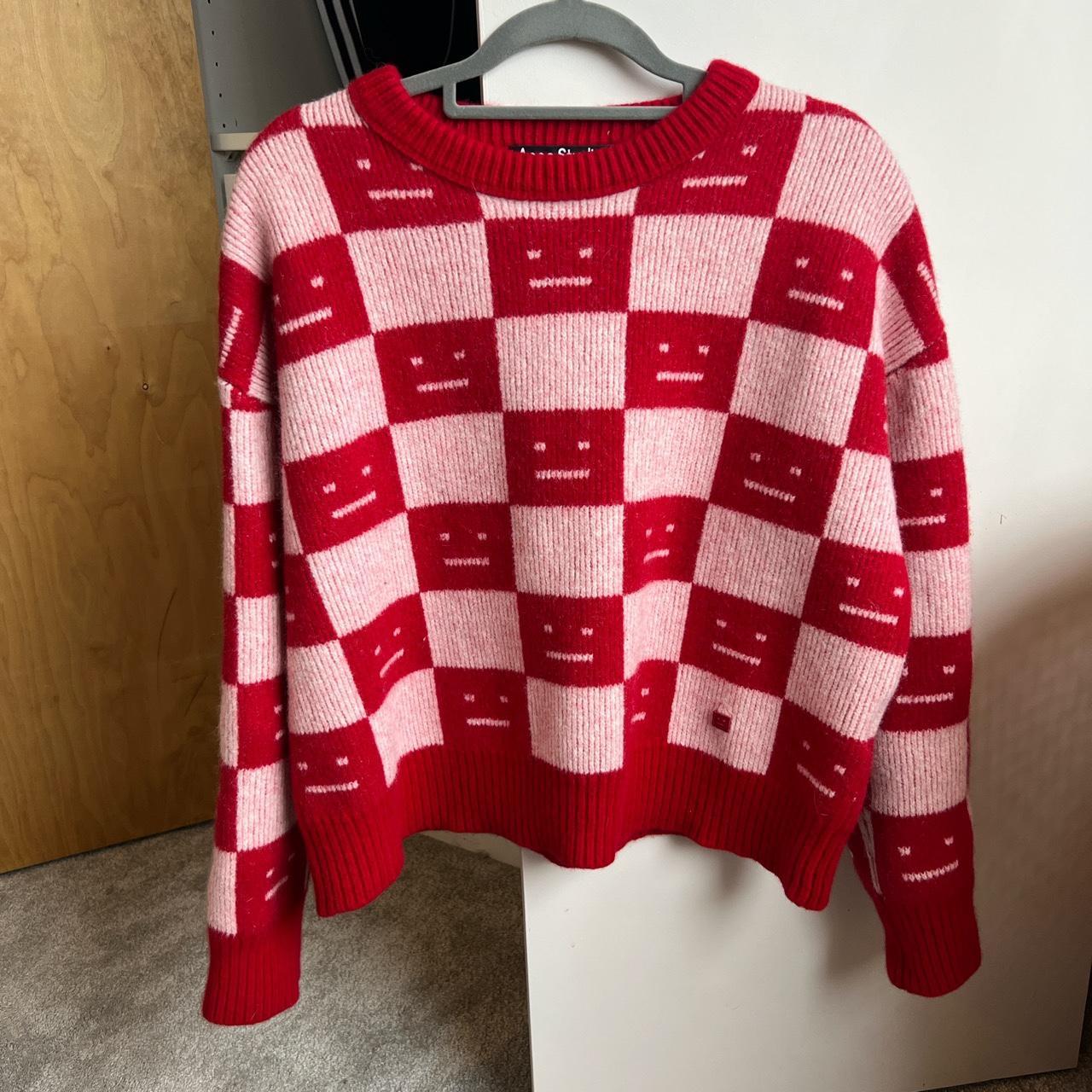 Acne Studios red and white wool jumper - shrunk in... - Depop