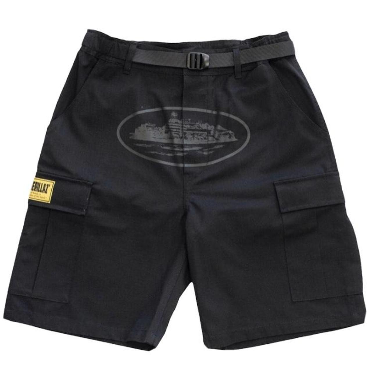 Cortez Guerillaz Cargo shorts triple black 100%... - Depop