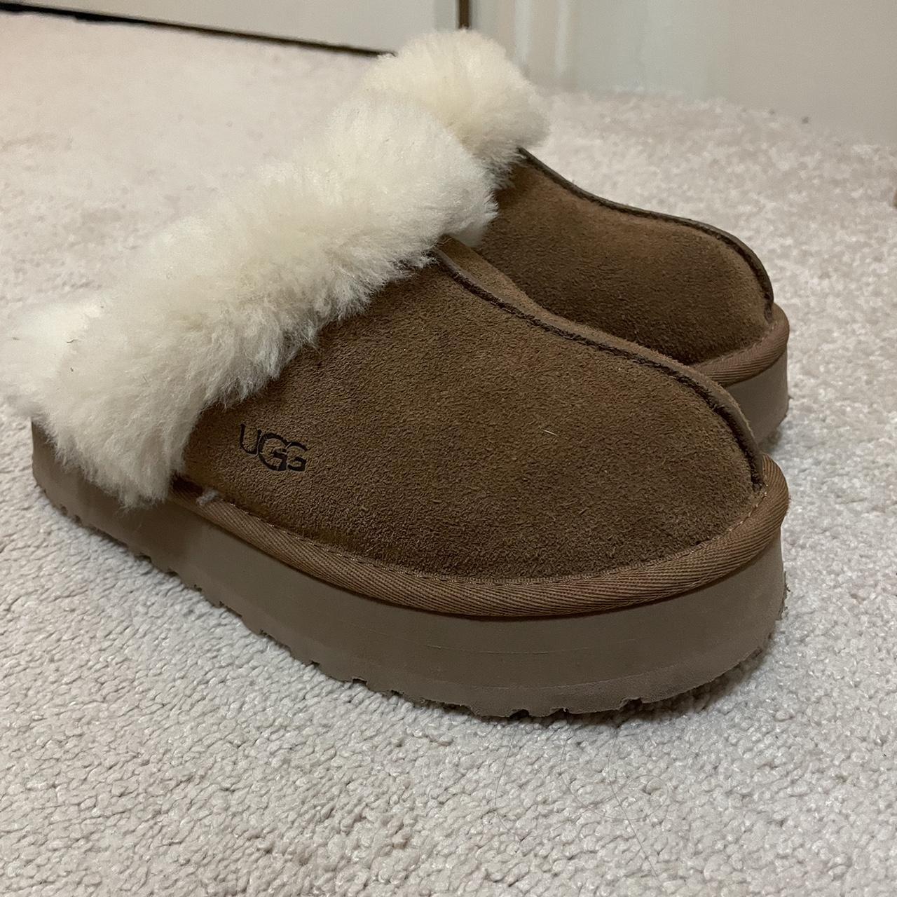 Ugg platform slippers in color chestnut Size 6 Worn... - Depop