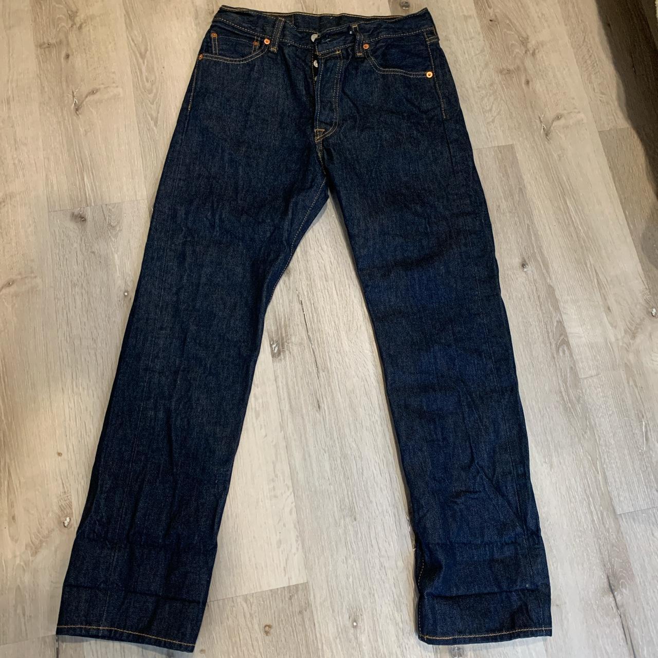 levi’s 501 dark wash yellow stitching, in perfect... - Depop