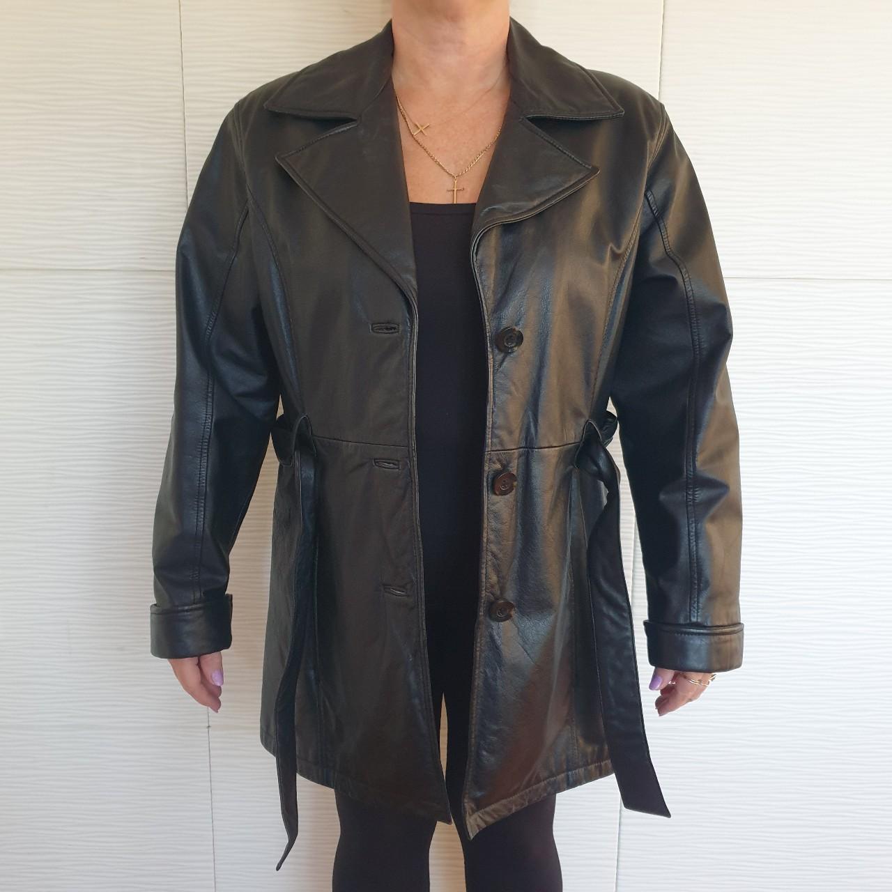 Vintage Black Leather Oversized Jacket. Vintage... - Depop