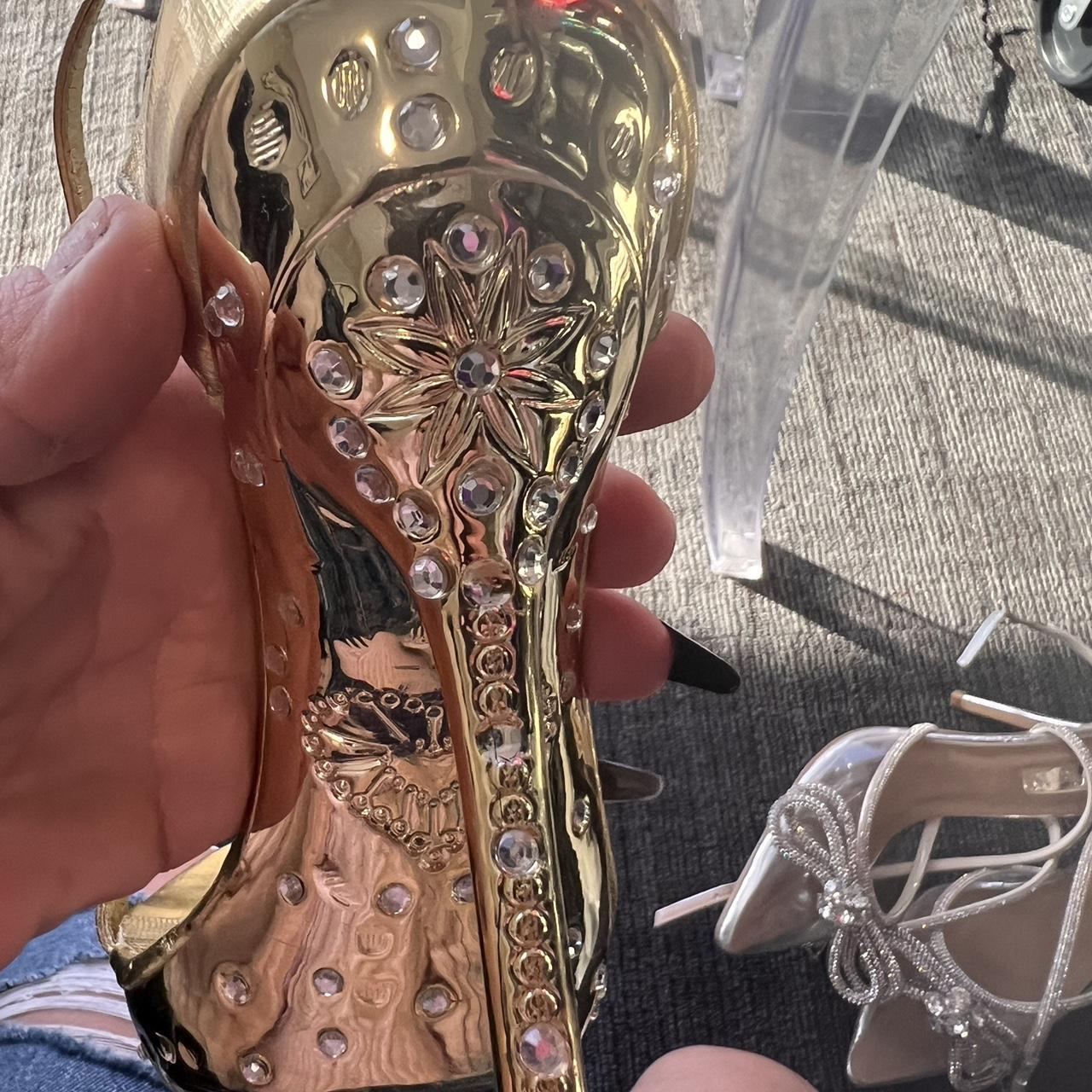 Gold crystal embellished high heels size 6 - Depop