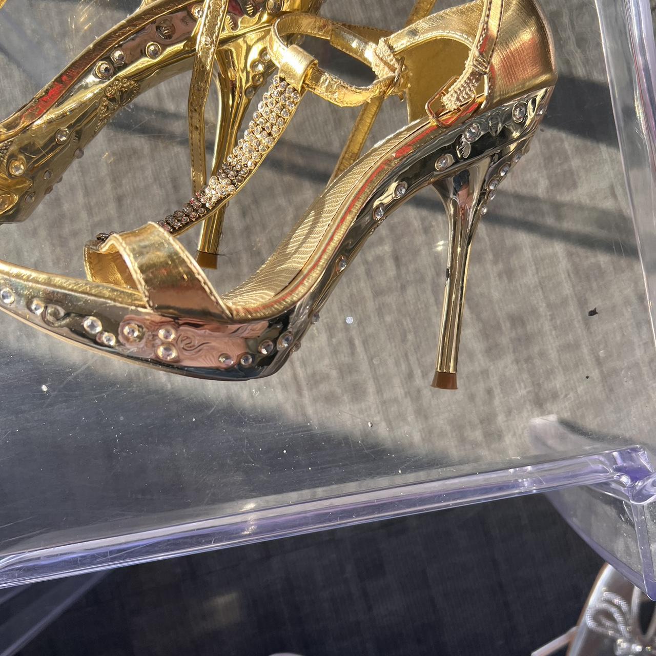 Gold crystal embellished high heels size 6 - Depop