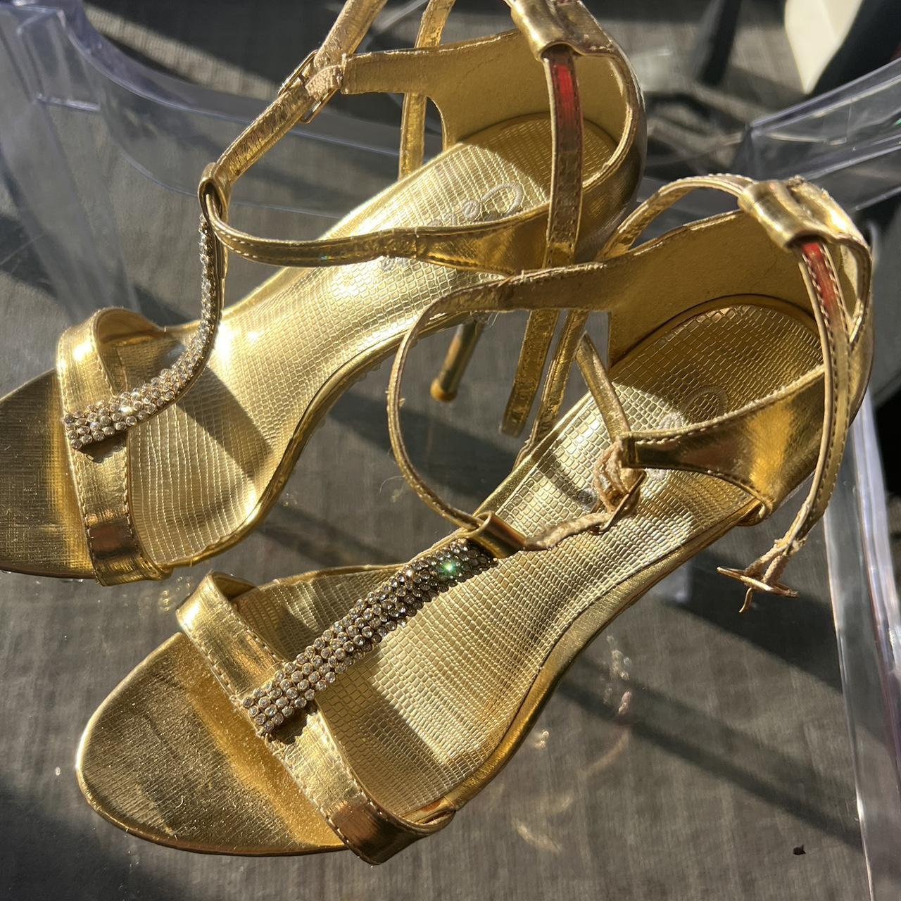 Gold crystal embellished high heels size 6 - Depop