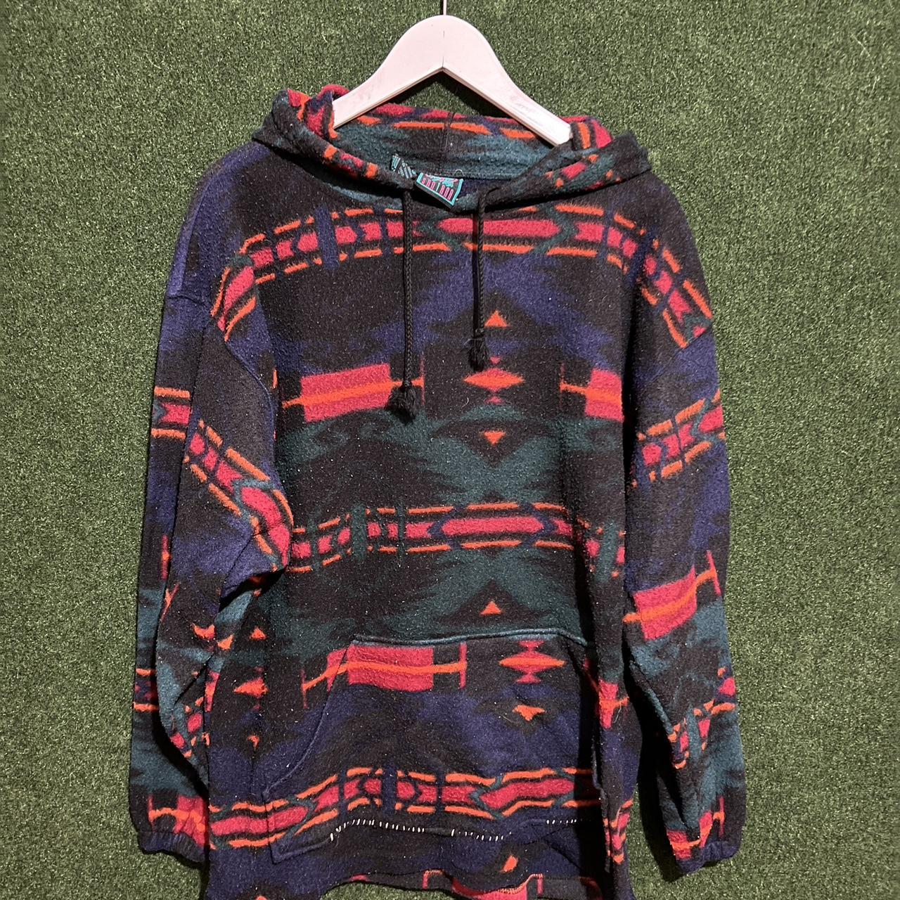 Late 80s early 90s Aztec/Native print fleece hoodie,... - Depop