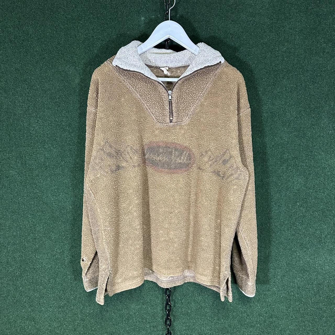 Brown 90s vintage quarter zip fleece sweater - Depop