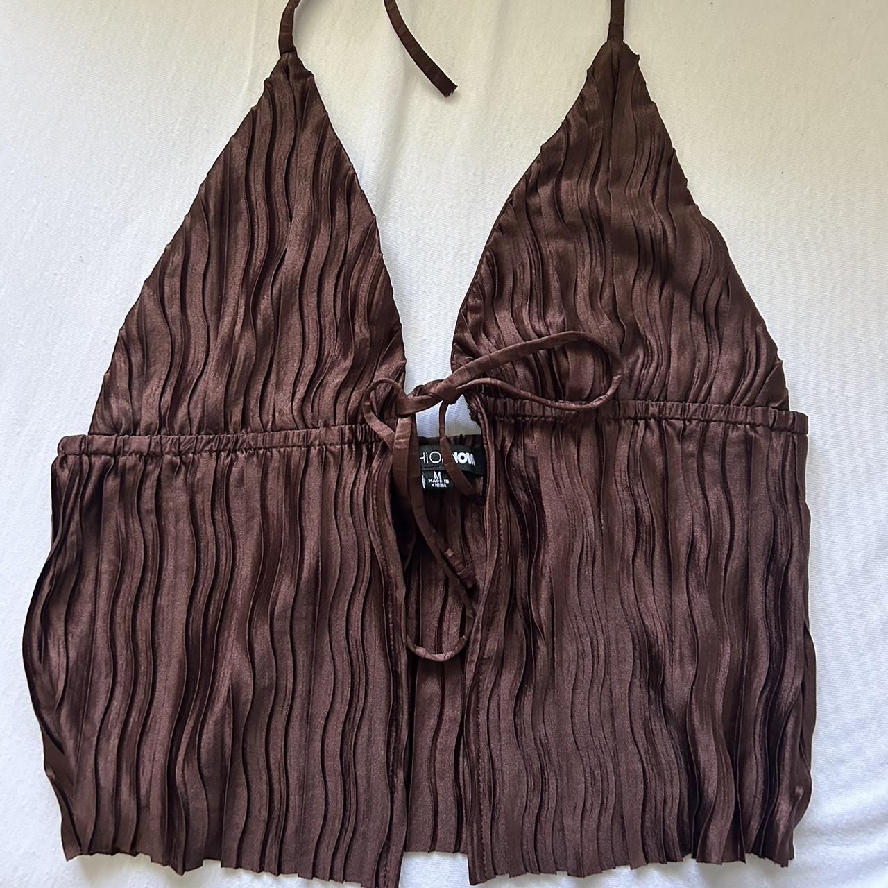 Tie front open back halter top! Really pretty brown... - Depop